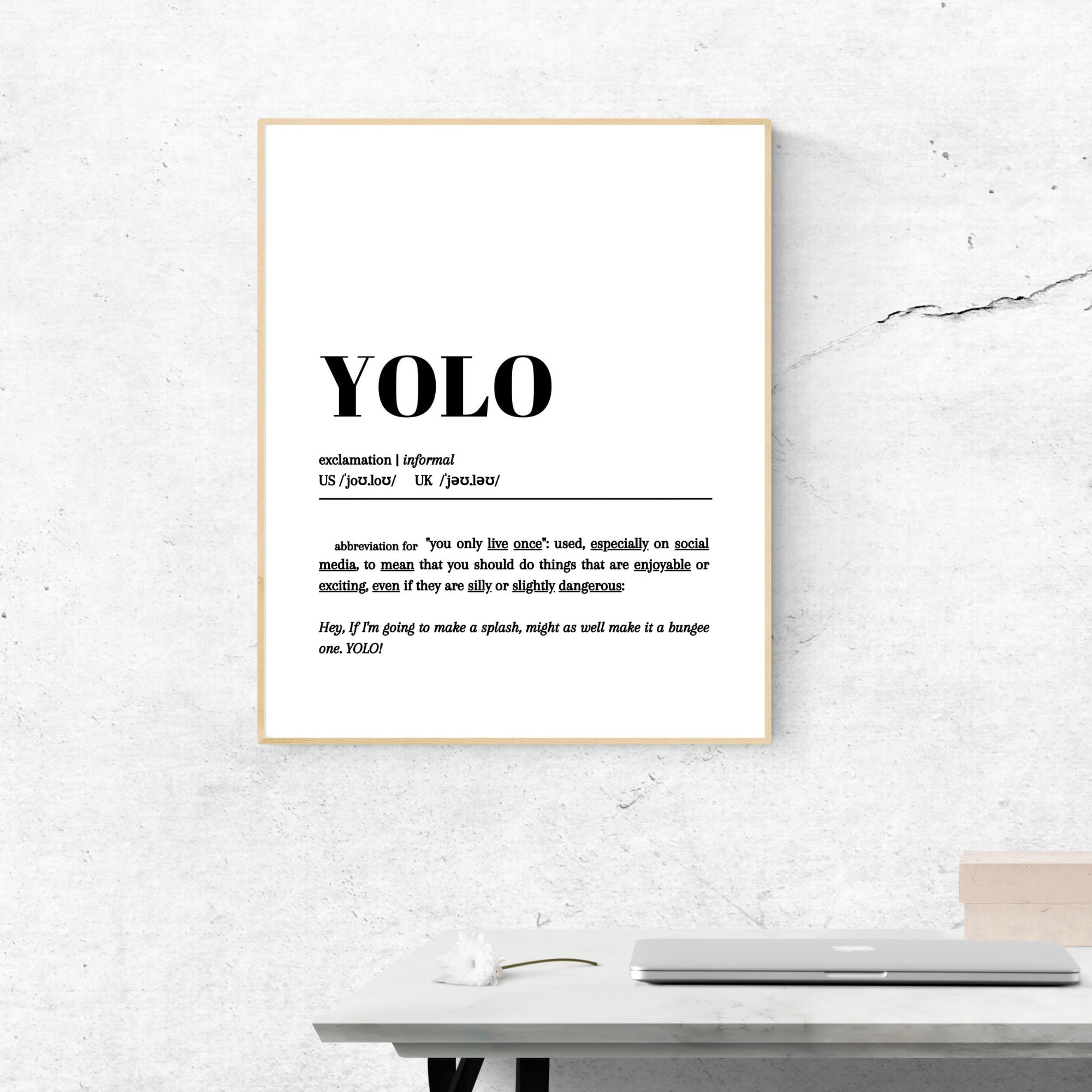YOLO Wall Decor Definition Home Decor Witty Black and White Print - Etsy