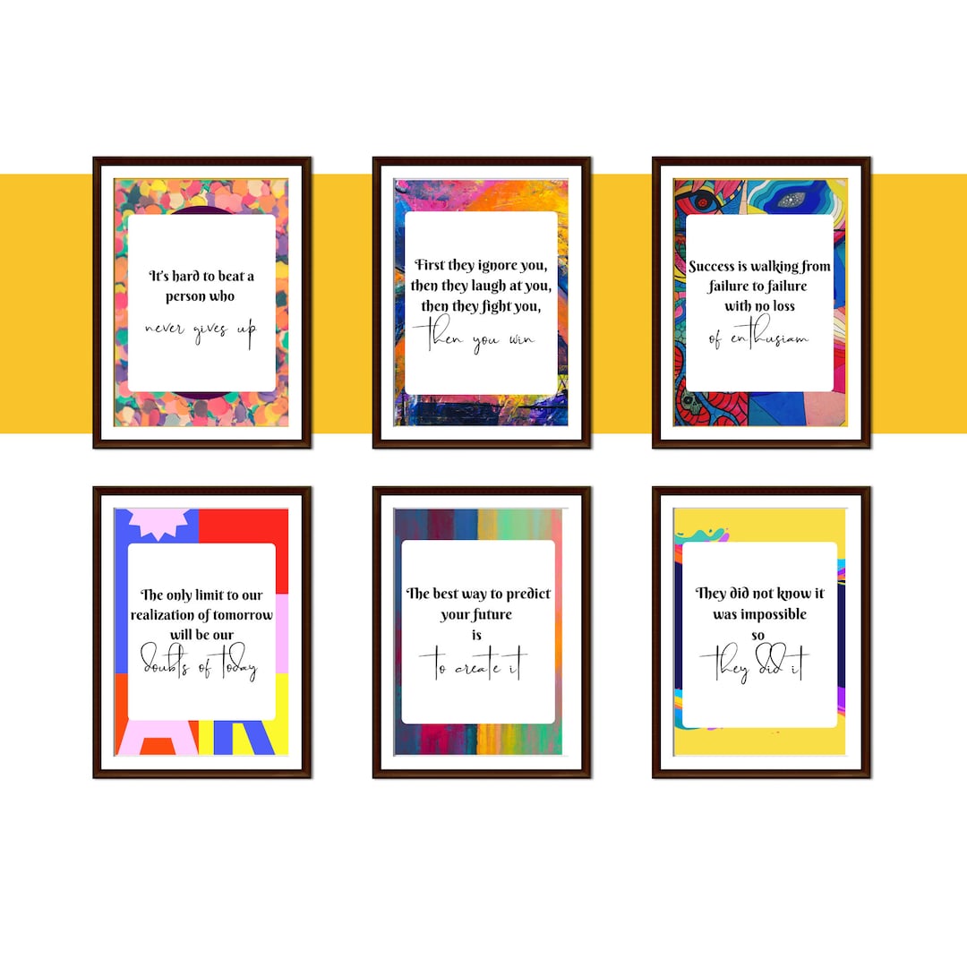 Inspirational Quotes Wall Decor Motivational & Positive Set of 6 Color ...