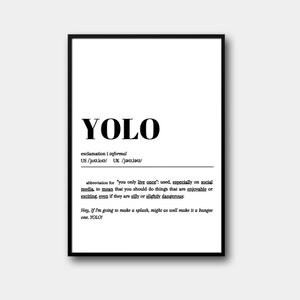 YOLO Wall Decor Definition Home Decor Witty Black and White Print - Etsy