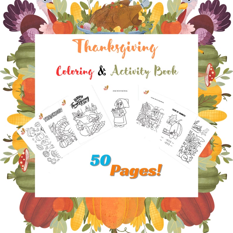 Thanksgiving Kids Coloring Book Digital Printable Coloring - Etsy