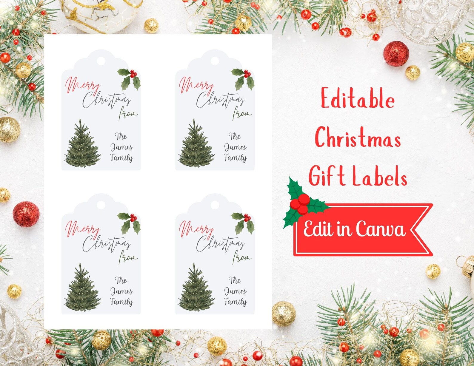 Christmas Gift Tags, Editable Gift Labels, Personalized Gift Tags ...