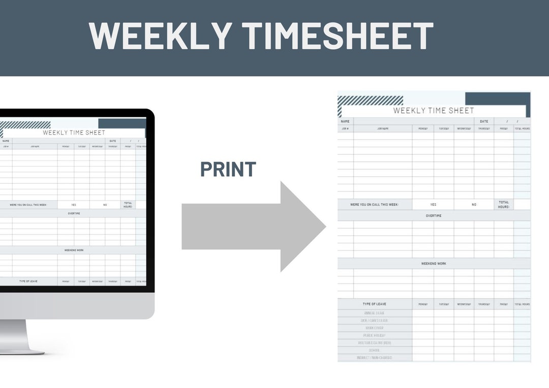 Payroll Template / Printable / Weekly Employee Time Sheet / Leave ...