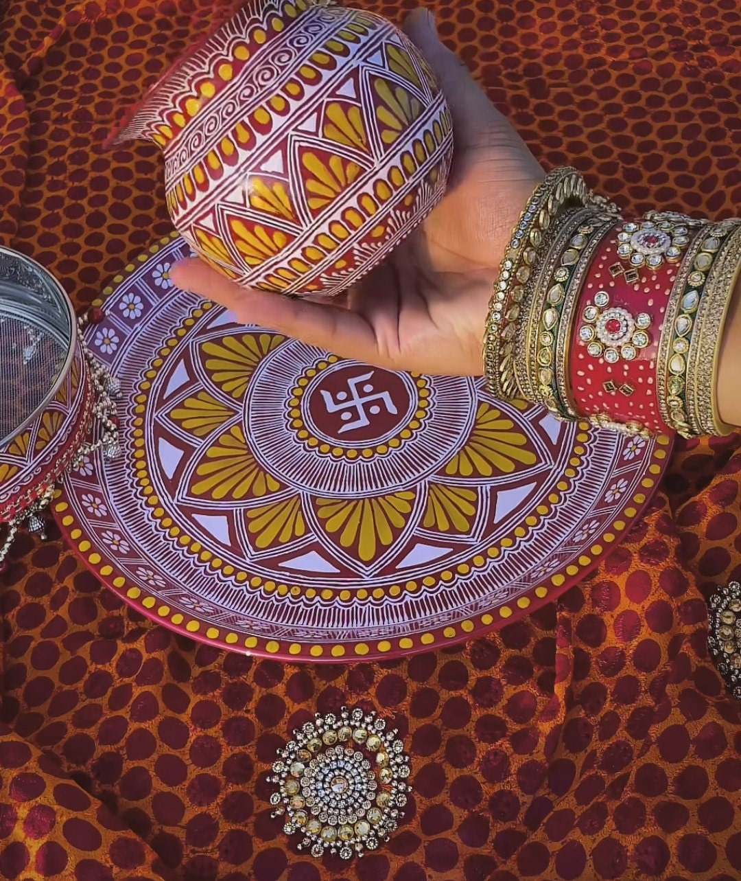 Indian Pahadi Karwachauth Aipan Puja Set Karwachauth Thali - Etsy