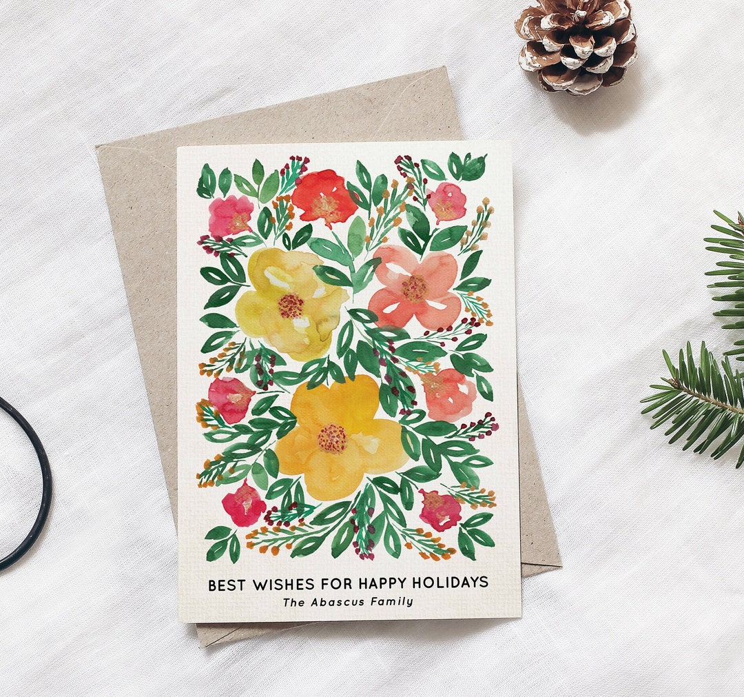 Floral Holiday Card Template: Editable Christmas & New Year (digital ...