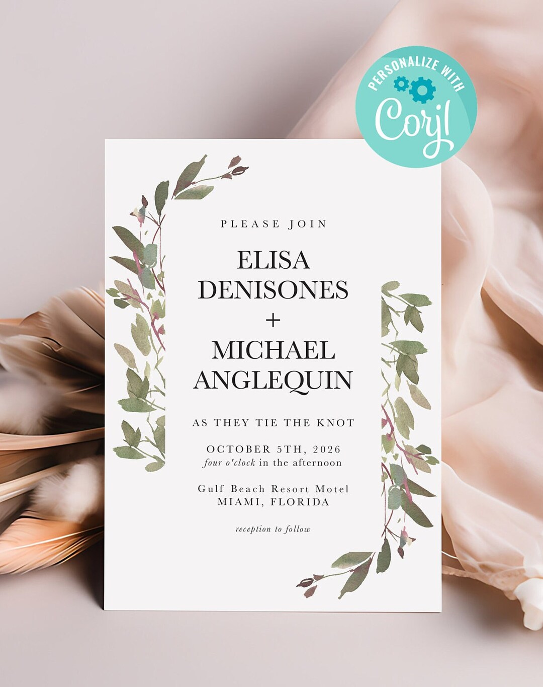 Botanical Wedding Invitation Template: Greenery Design (digital ...