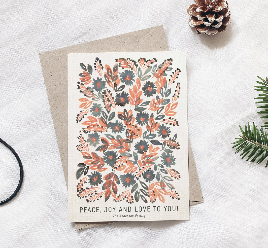 Floral Christmas Card Template: Editable Holiday Card (digital Download ...