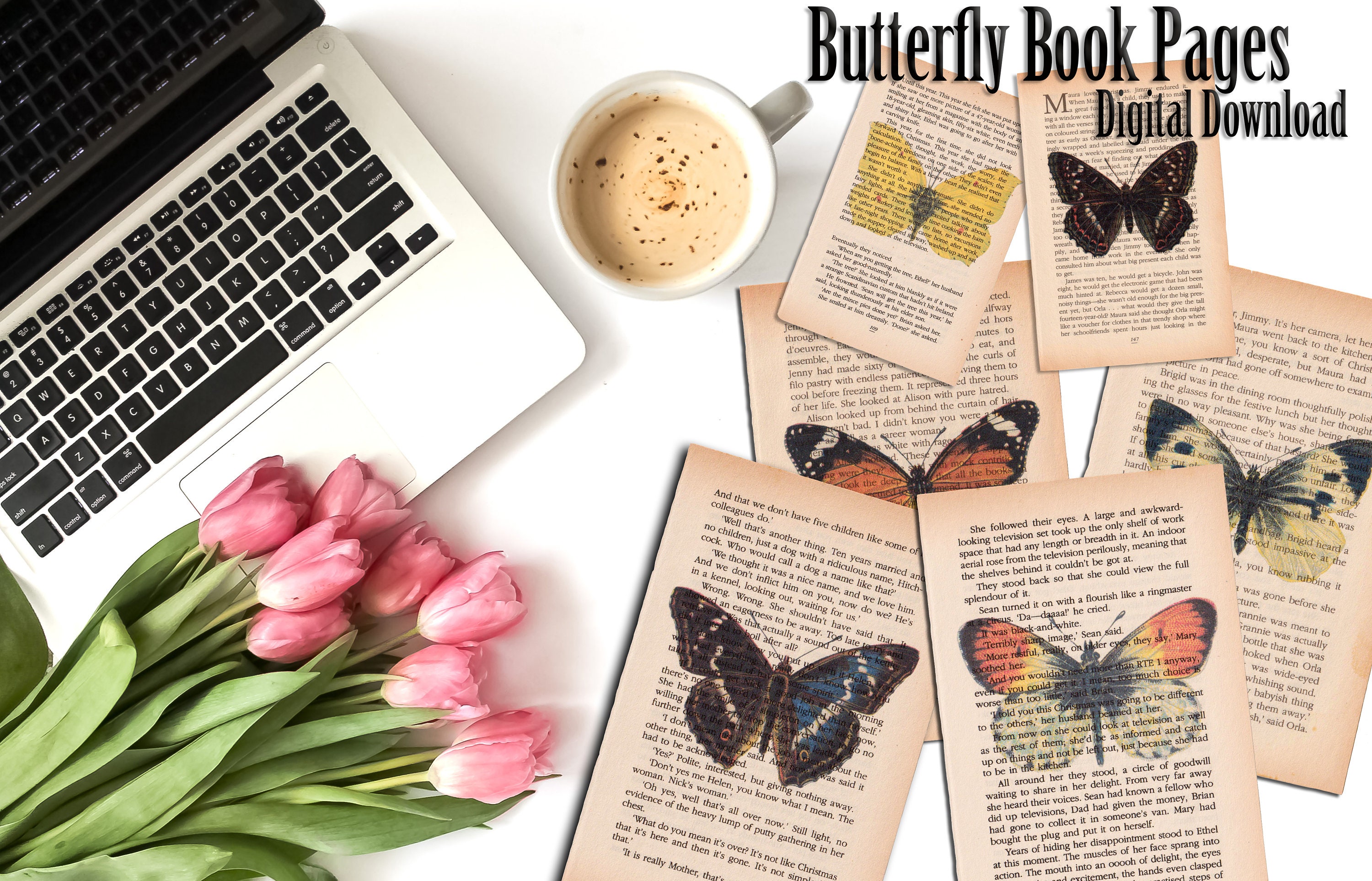 Printable A5 Butterfly Book Page Art Journaling Textures Digital ...
