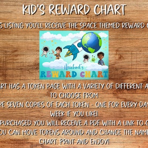 Kids Reward Chart Space Theme Digital Download, Printable Behavior ...