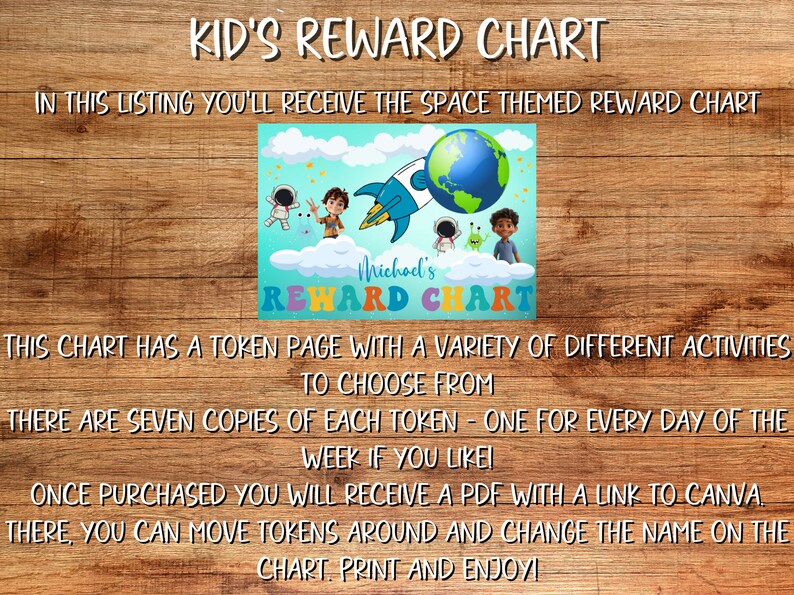 Kids Reward Chart Space Theme Digital Download, Printable Behavior ...