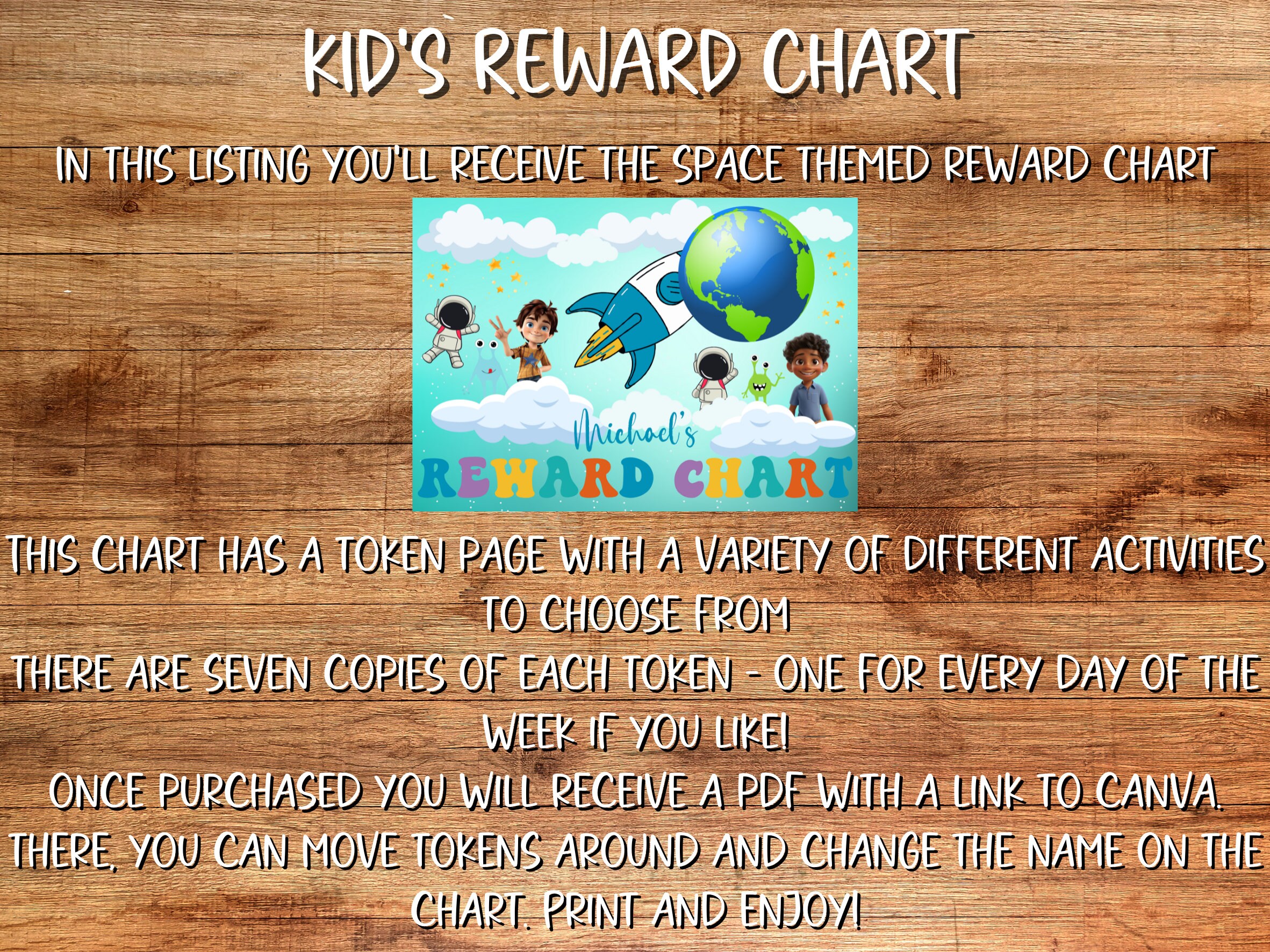 Kids Reward Chart Space Theme Digital Download, Printable Behavior ...