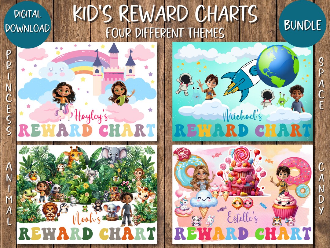 Kids Reward Chart Bundle Digital Download, Princess, Space, Animal ...