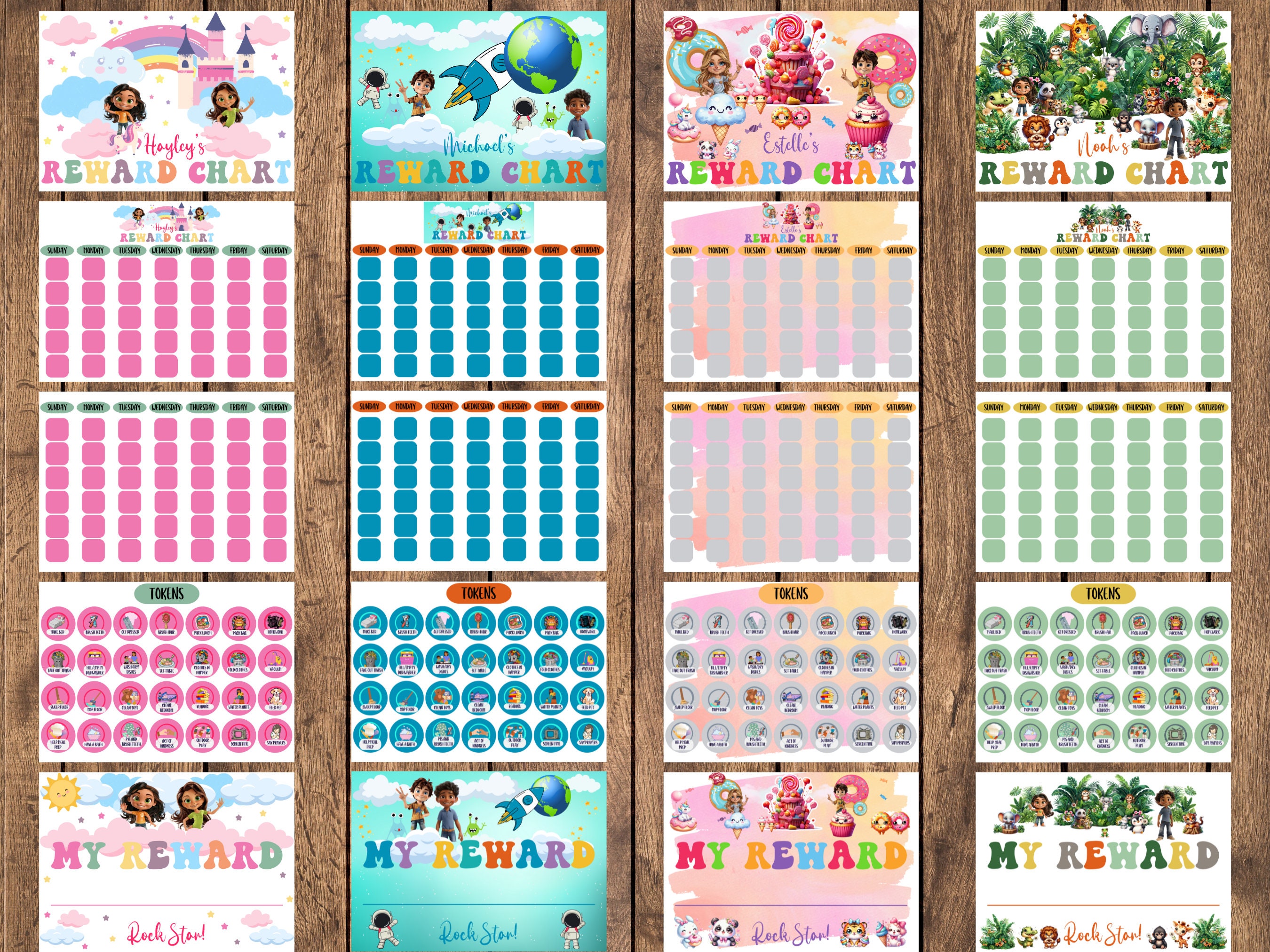 Kids Reward Chart Bundle Digital Download, Princess, Space, Animal ...
