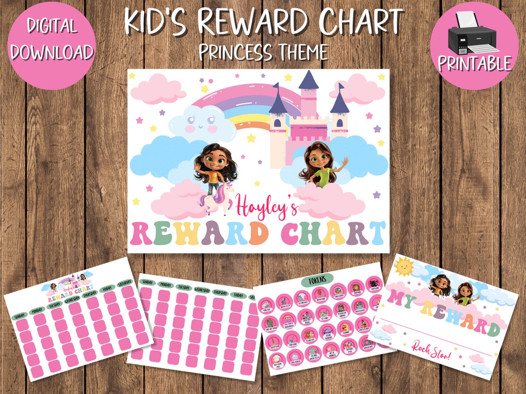 Princess Theme Kids Reward Chart Digital Download, Printable Behavior ...