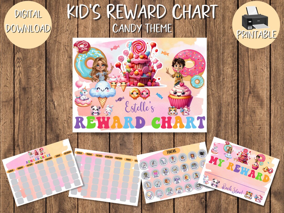 Digital Kids Reward Chart, Candy Theme Printable, Behavior Chart ...