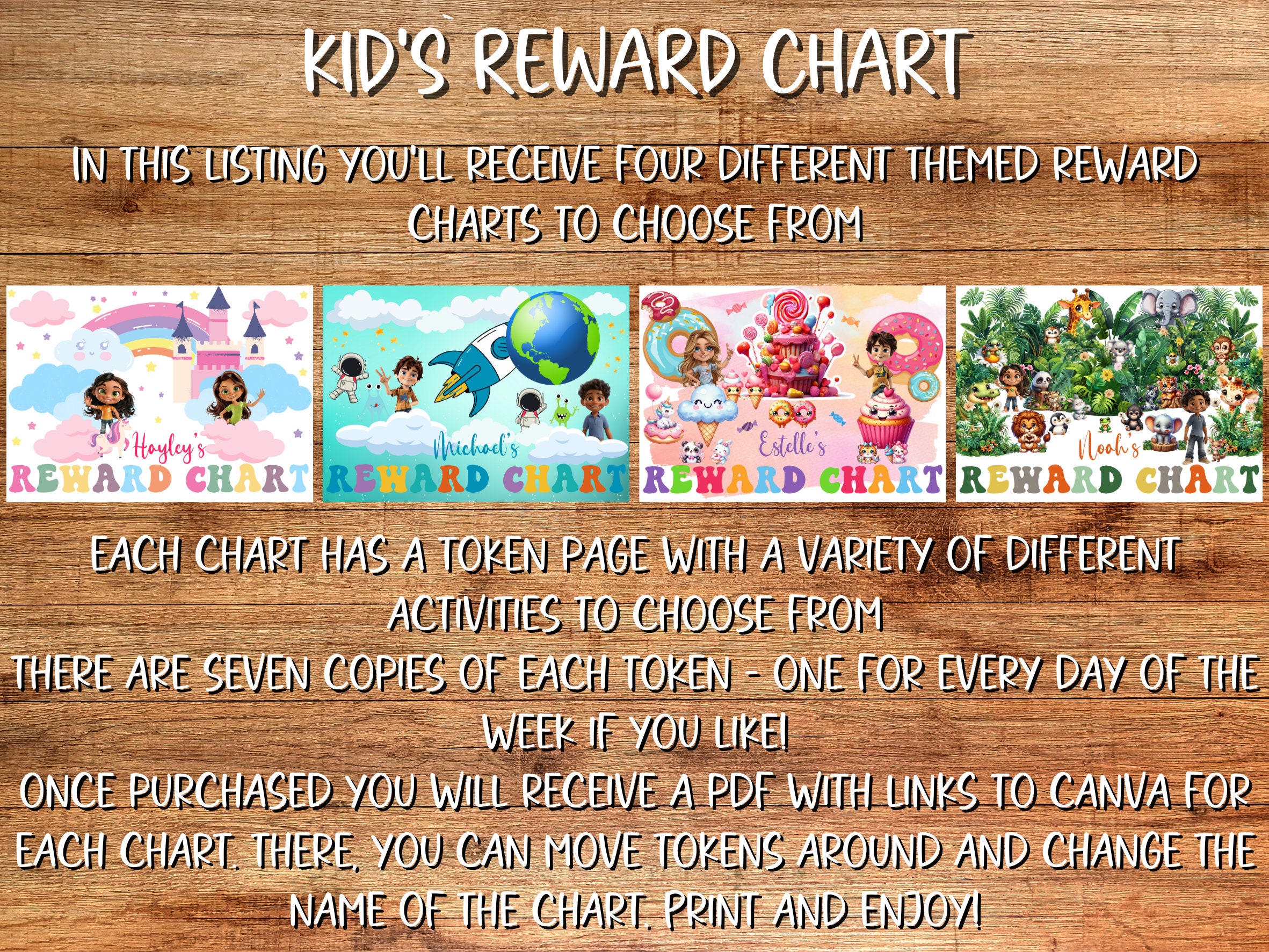 Kids Reward Chart Bundle Digital Download, Princess, Space, Animal ...