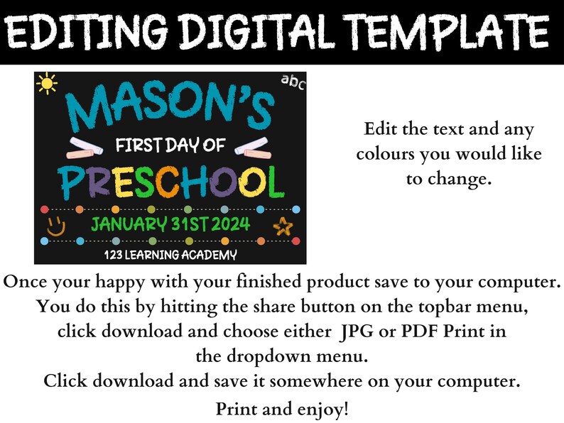 First Day of School Sign | Preschool | Editable Sign | Back to School ...