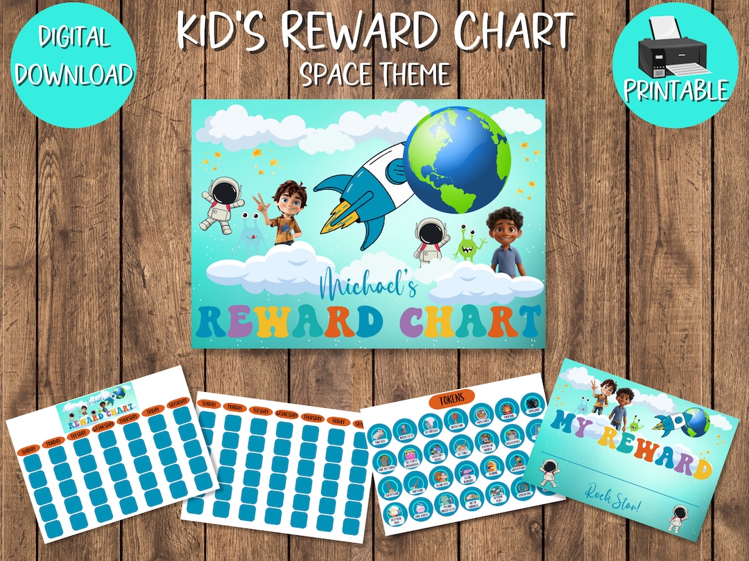 Kids Reward Chart Space Theme Digital Download, Printable Behavior ...
