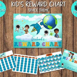 Kids Reward Chart Space Theme Digital Download, Printable Behavior ...