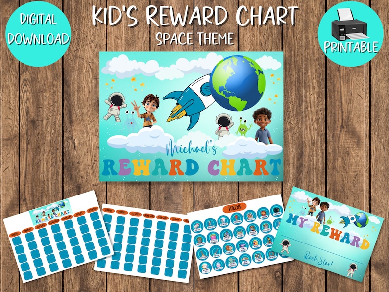 Kids Reward Chart Space Theme Digital Download, Printable Behavior ...