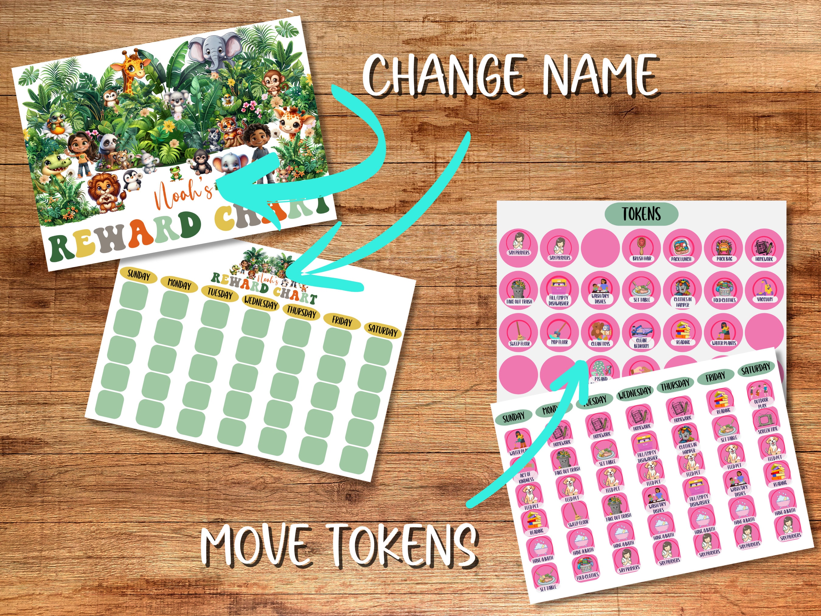 Printable Kids Reward Chart, Animal Theme, Digital Download, Behavior ...