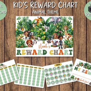 Printable Kids Reward Chart, Animal Theme, Digital Download, Behavior ...
