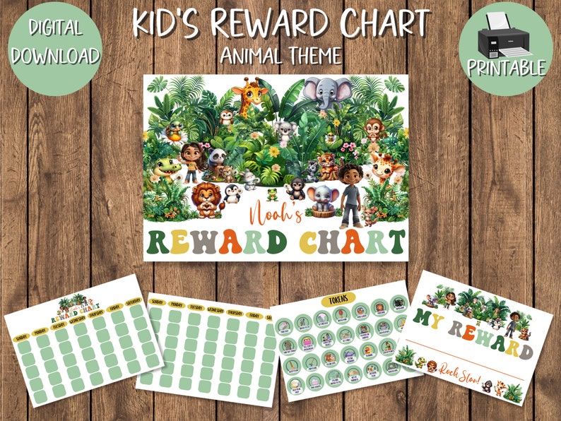 Printable Kids Reward Chart, Animal Theme, Digital Download, Behavior ...