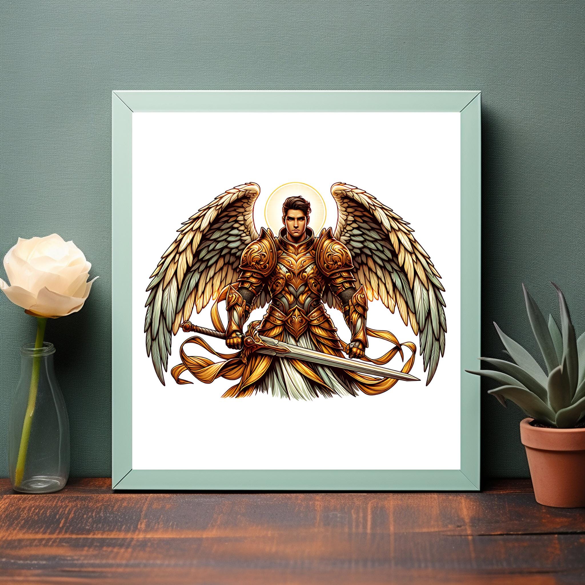 Majestic Angelic Warrior in Golden Armor With Ethereal Wings and Sword ...