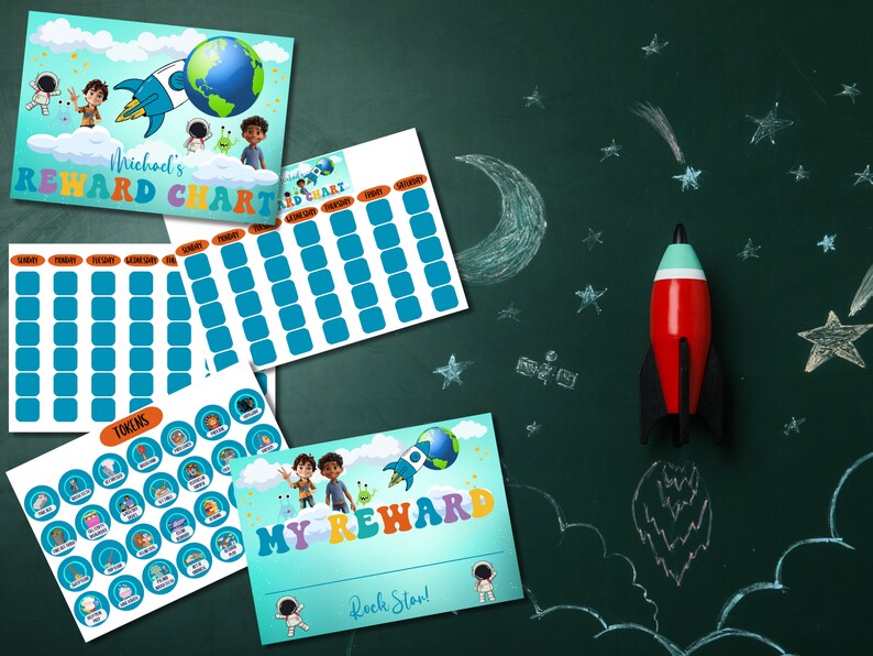 Kids Reward Chart Space Theme Digital Download, Printable Behavior ...