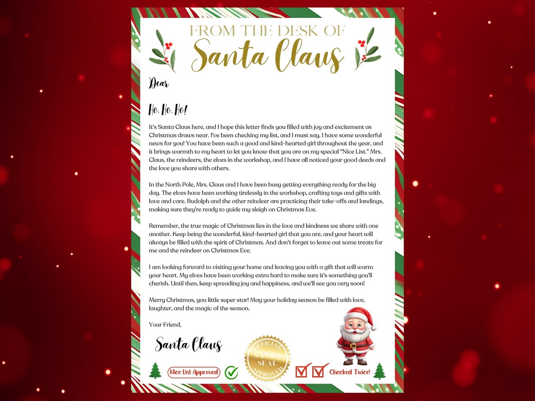 Letter From Santa Digital Download Christmas Letter Instant Download ...