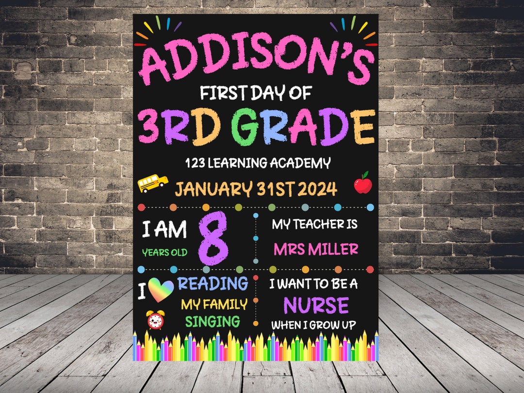 First Day of School Sign | 3rd Grade | Editable Sign | Back to School ...