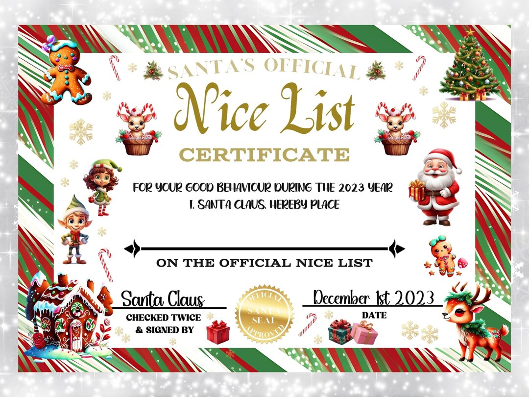 Nice List Certificate Digital Download Naughty or Nice Instant Download ...