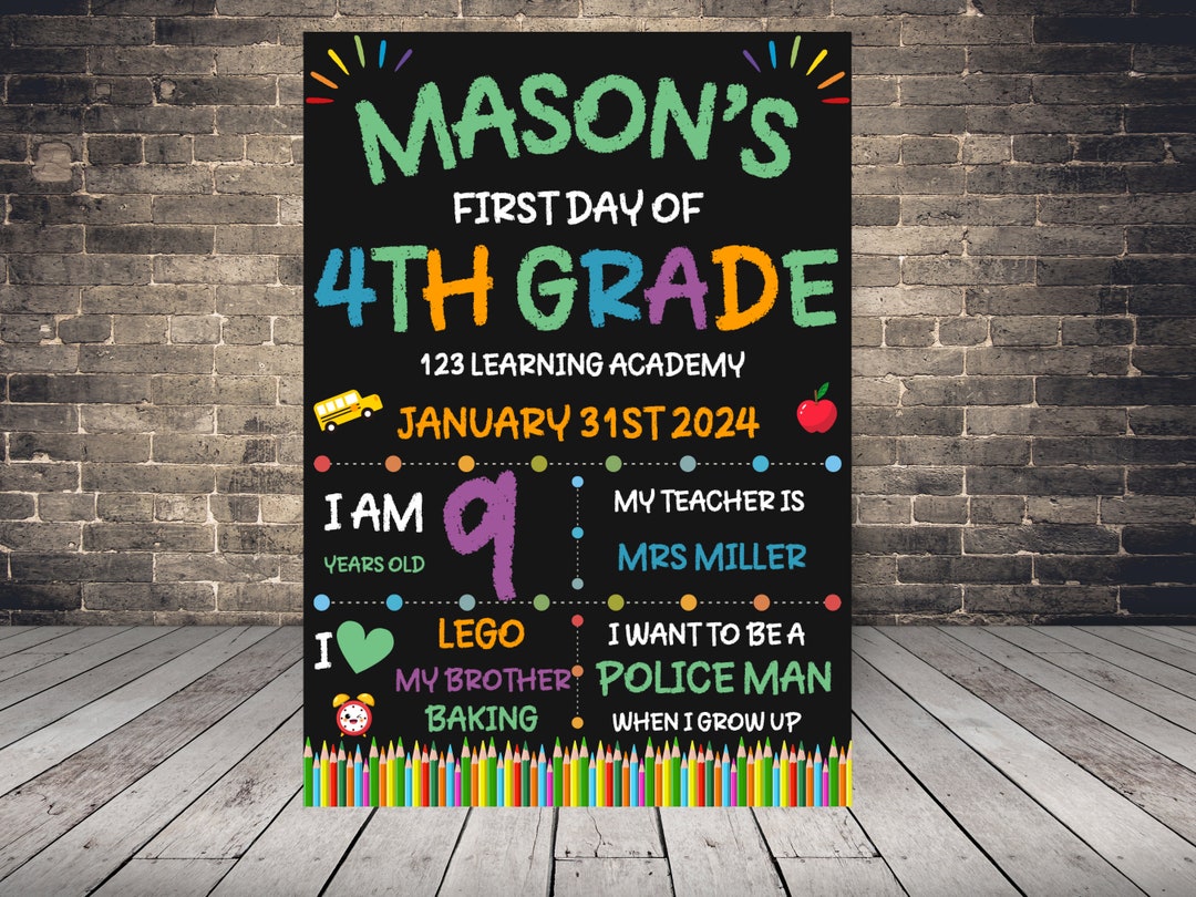 First Day of School Sign | 4th Grade | Editable Sign | Back to School ...