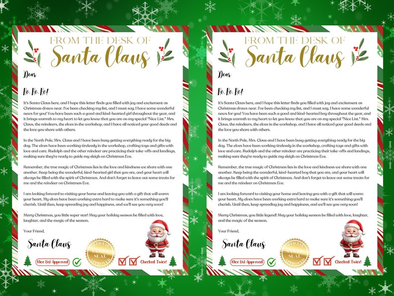 Letter From Santa Digital Download Christmas Letter Instant Download ...