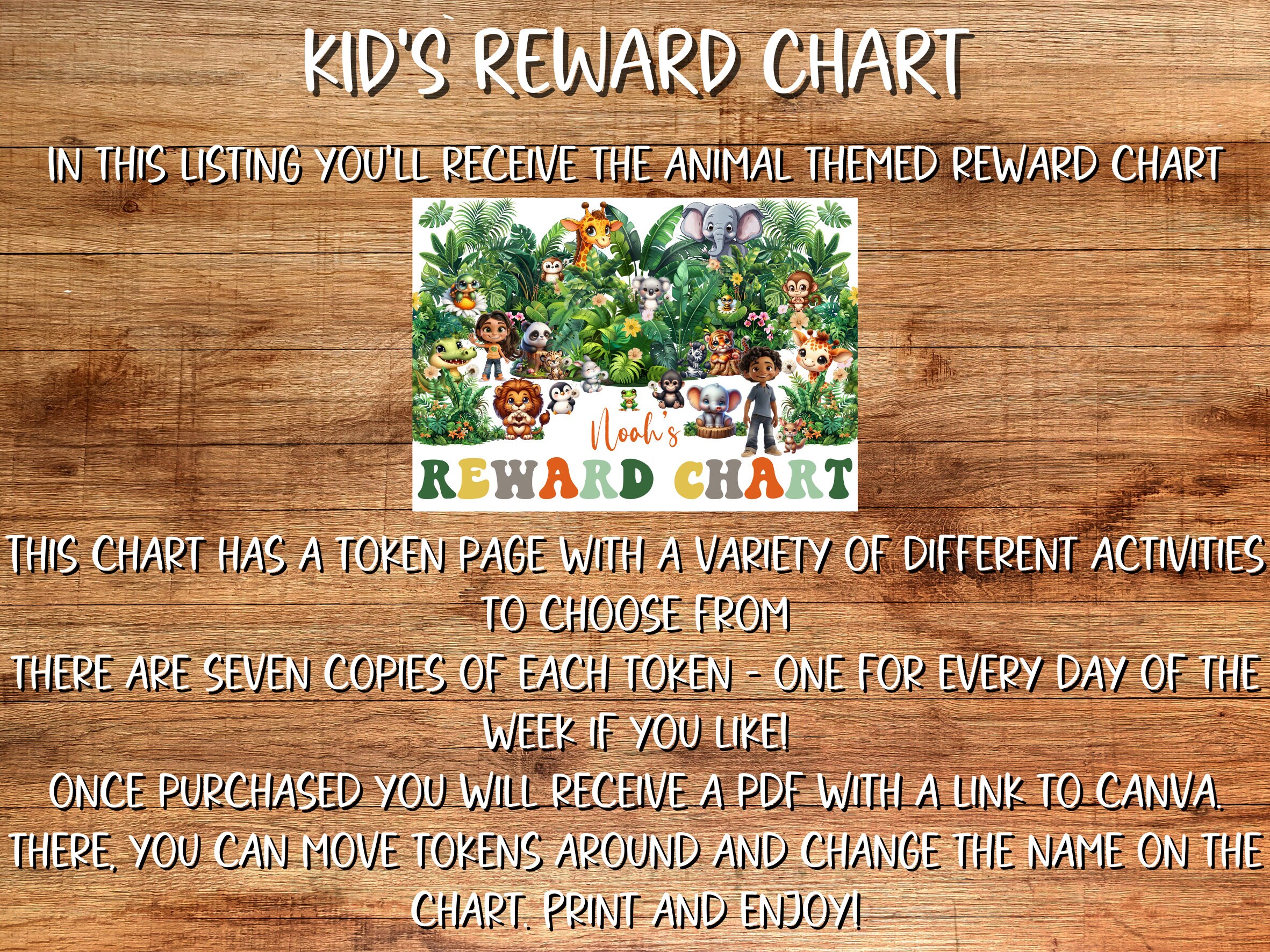 Printable Kids Reward Chart, Animal Theme, Digital Download, Behavior ...