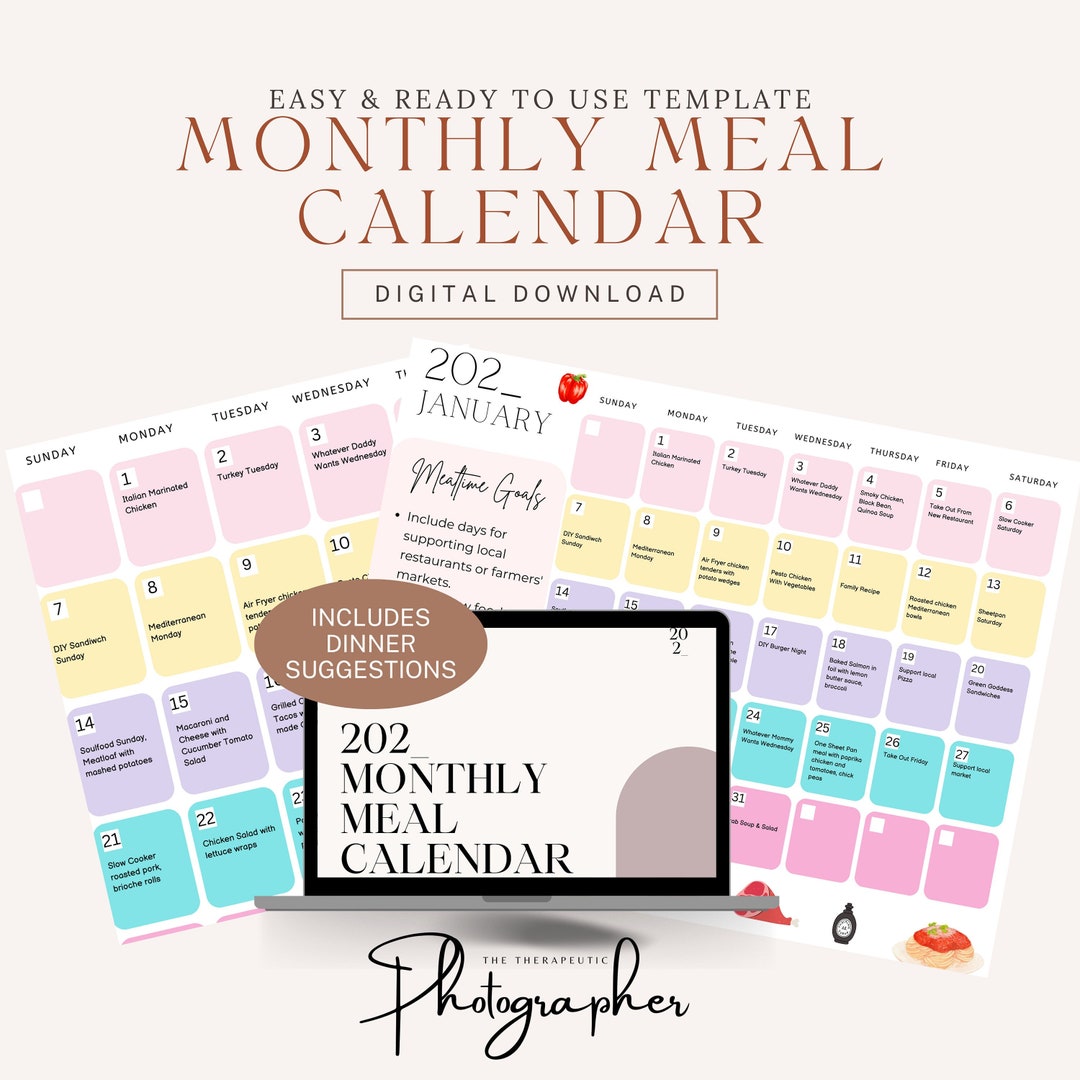 Customizable 12 Month Meal Planning Calendar With Meal Goals Easy and ...