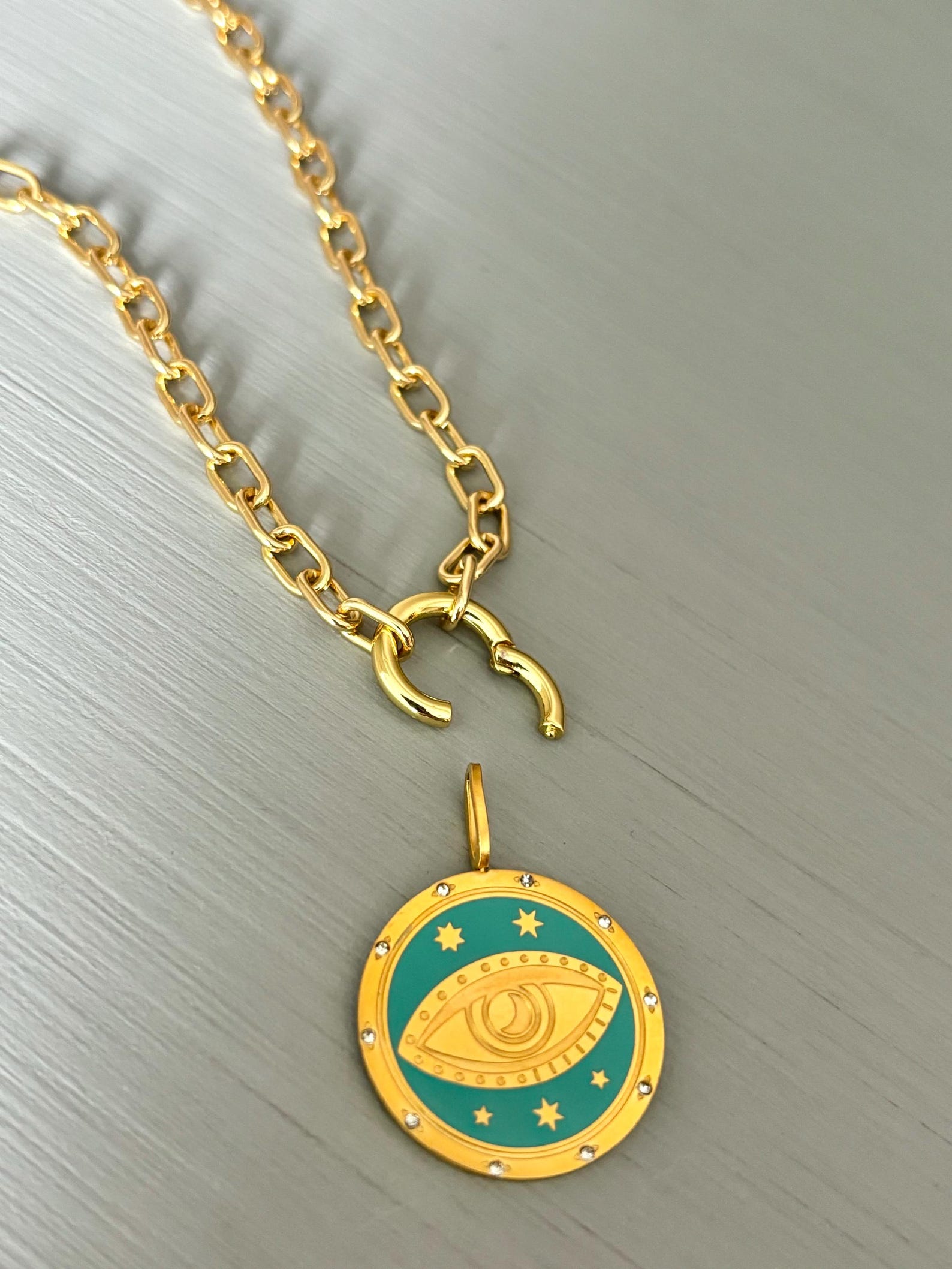 Gold Medallion Chain, Evil Eye Pendant Necklace, Amulet Pendant ...