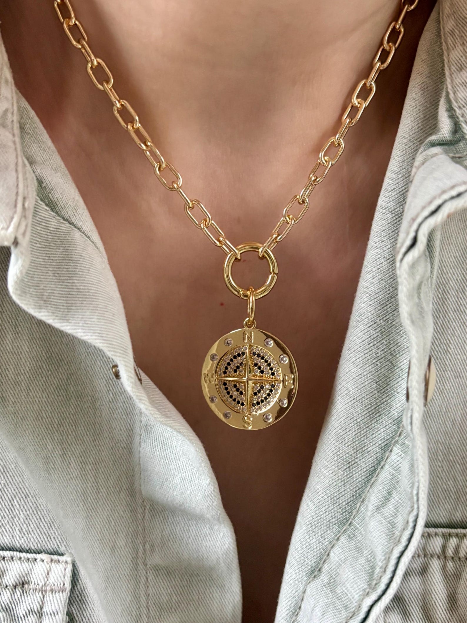 Gold Compass Necklace, North Star, Medallion Compass Necklace, Compass ...