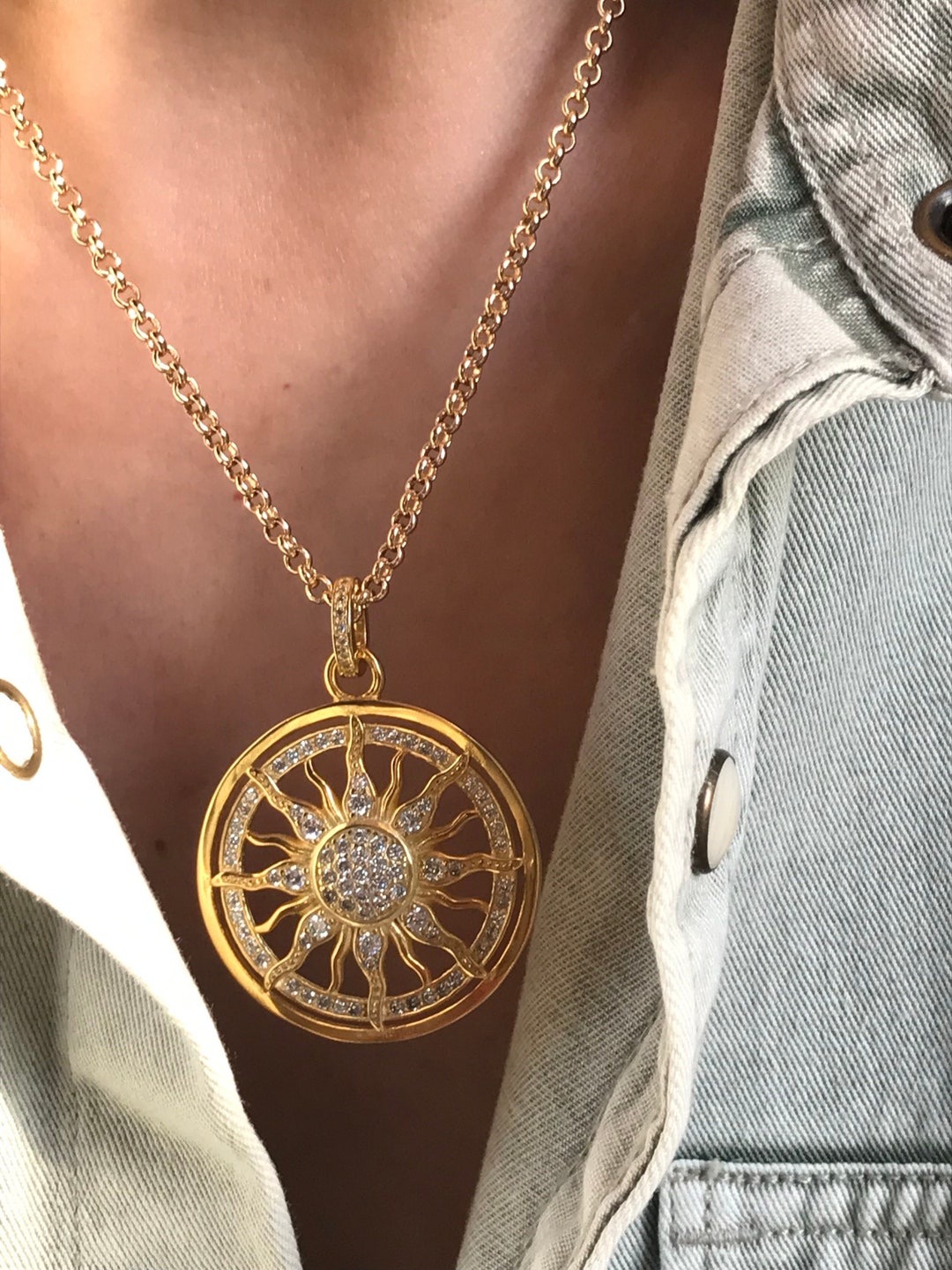 Pave Sun Pendant Boho Pendant Diamond Sun Pendant Summer Jewelry in ...