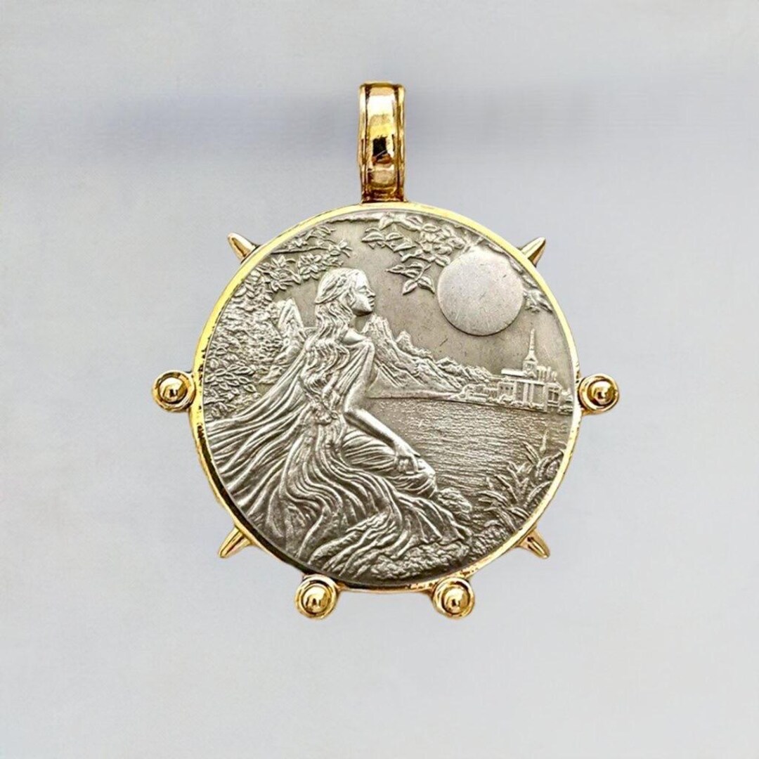 Gold and Silver Chunky Coin Pendant, Statement Medallion Pendant, Coin ...