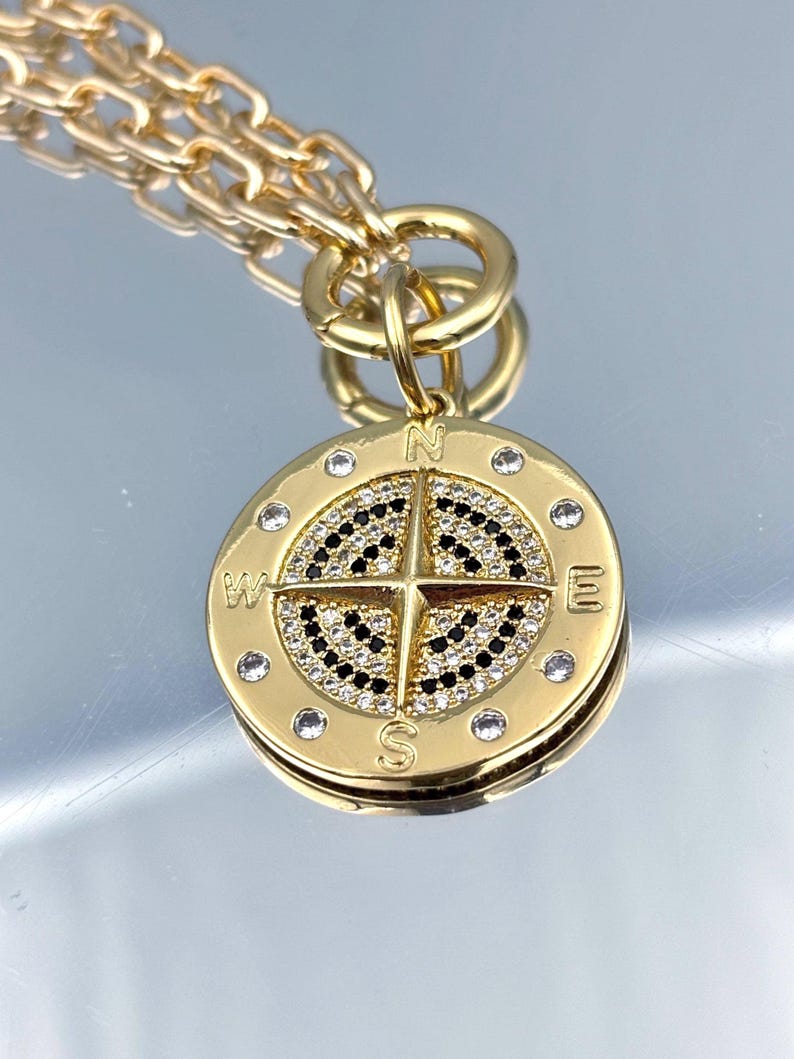 Gold Compass Necklace, North Star, Medallion Compass Necklace, Compass ...