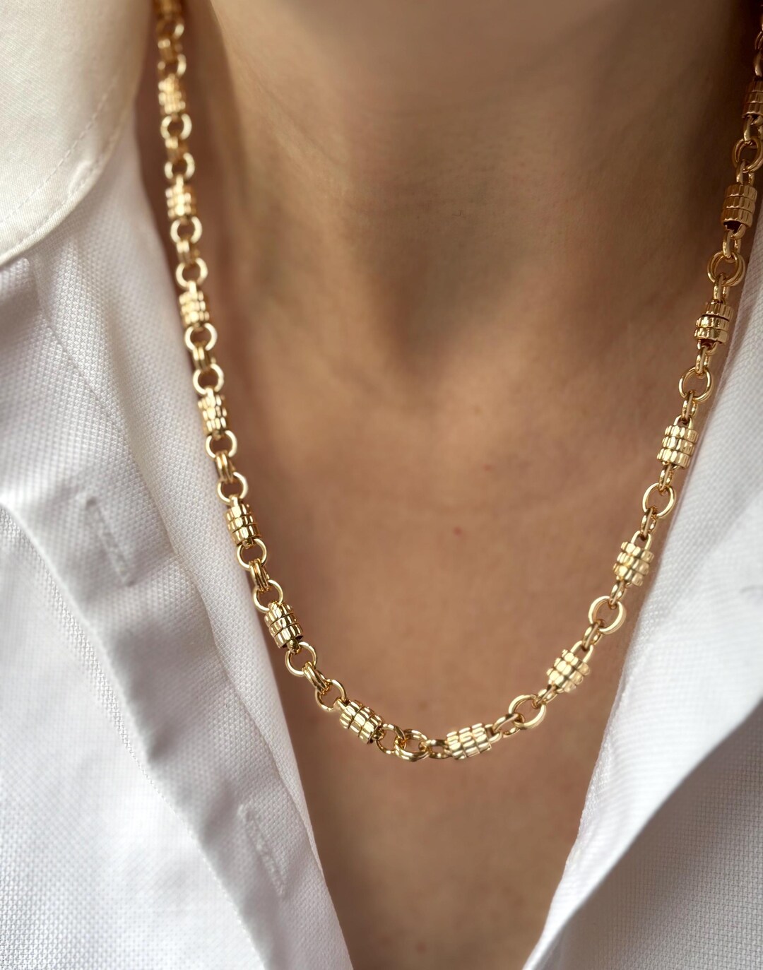 Gold Statement Necklace, Gold Chunky Chain Necklace, Tube Links Chain ...