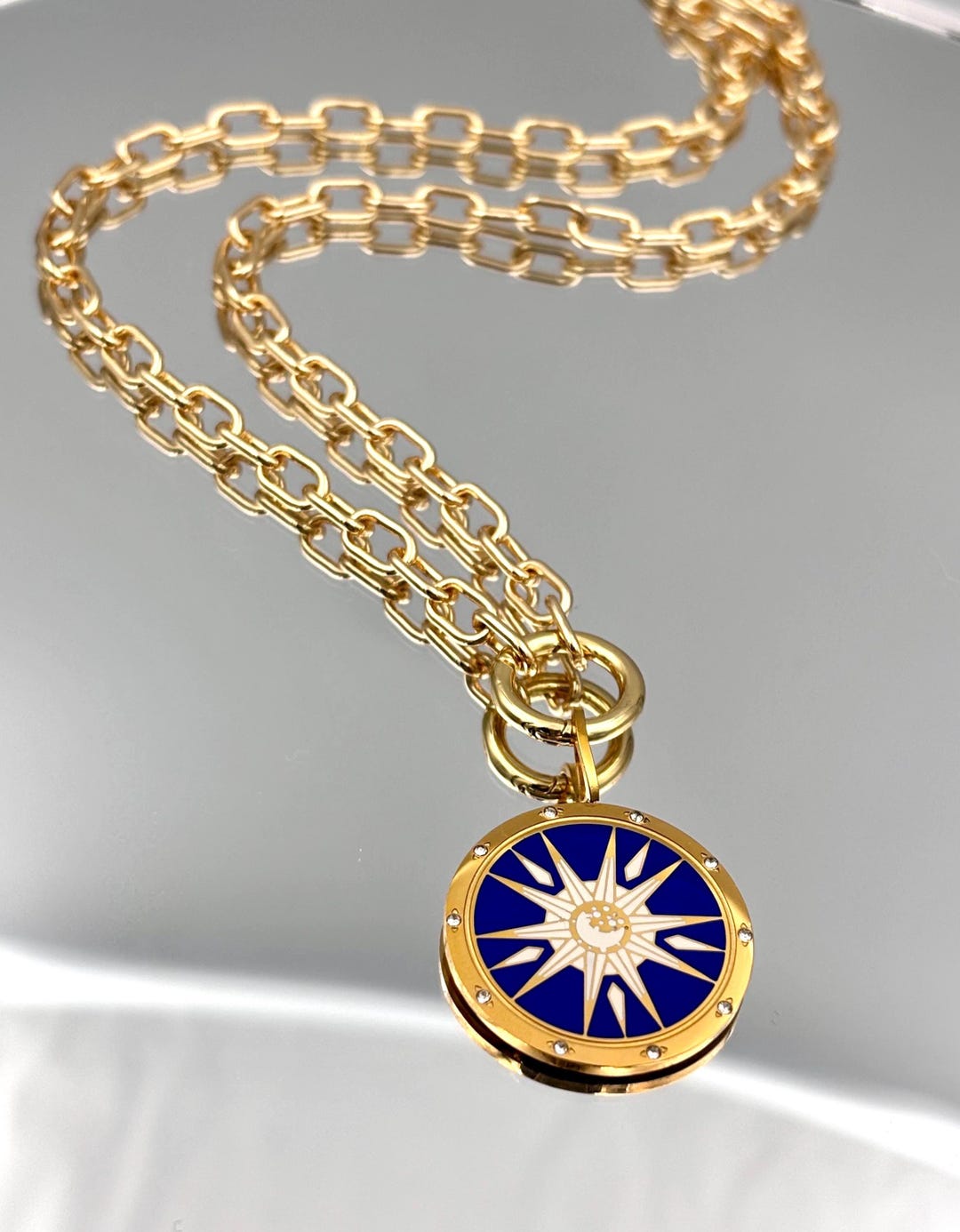 North Star Medallion Necklace, Gold Coin Compass Necklace, Graduation ...