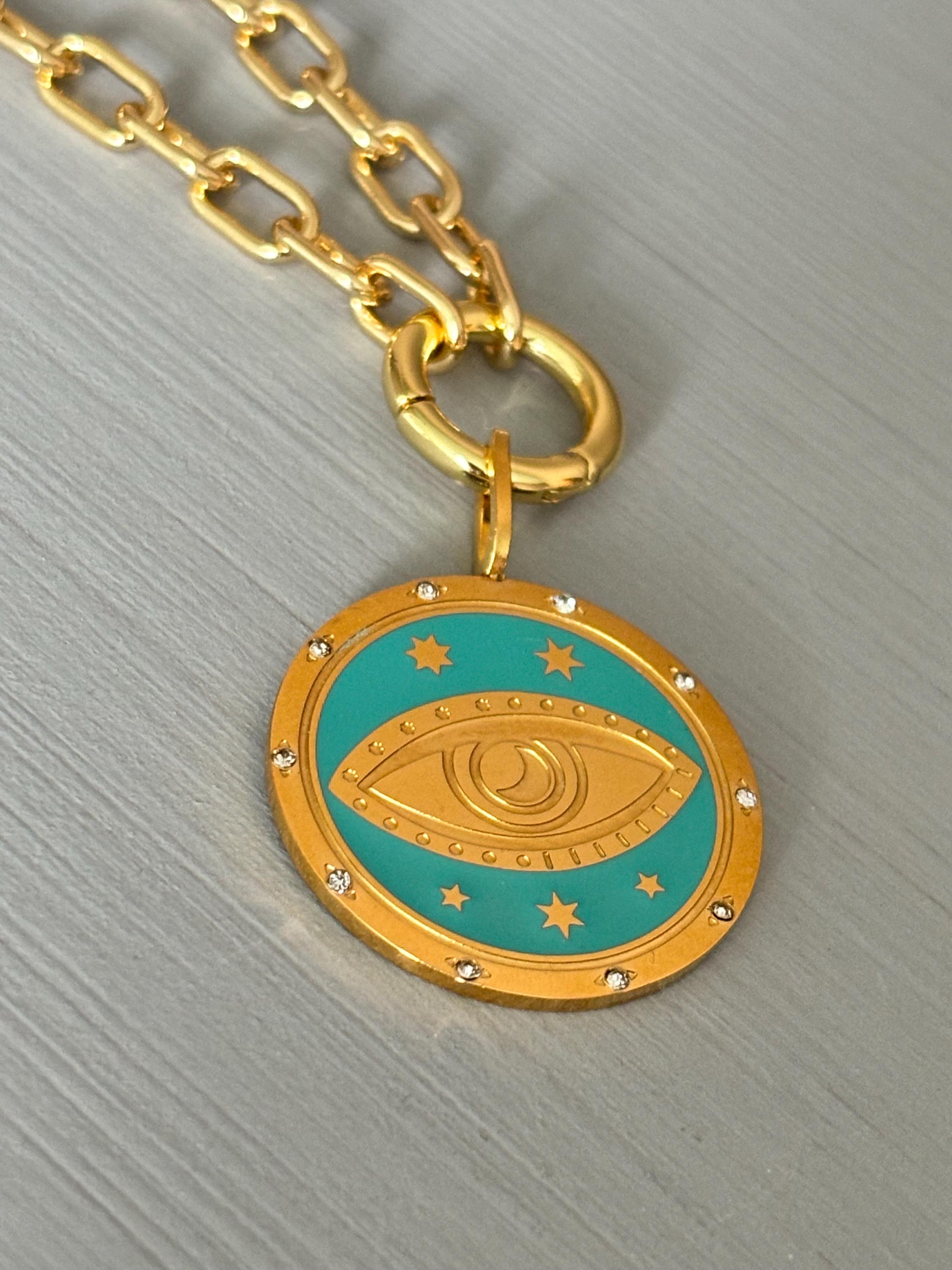 Gold Medallion Chain, Evil Eye Pendant Necklace, Amulet Pendant ...
