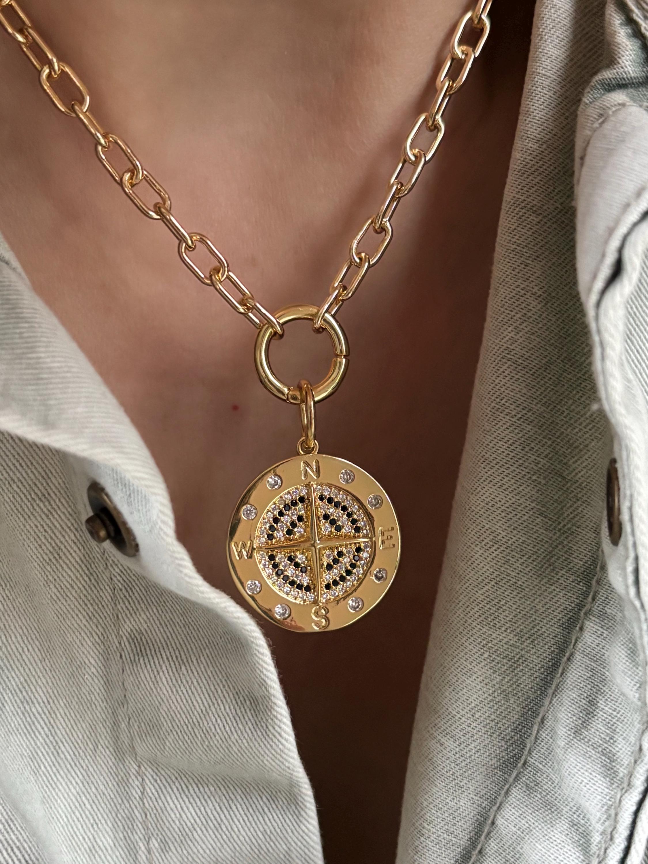 Gold Compass Necklace, North Star, Medallion Compass Necklace, Compass ...