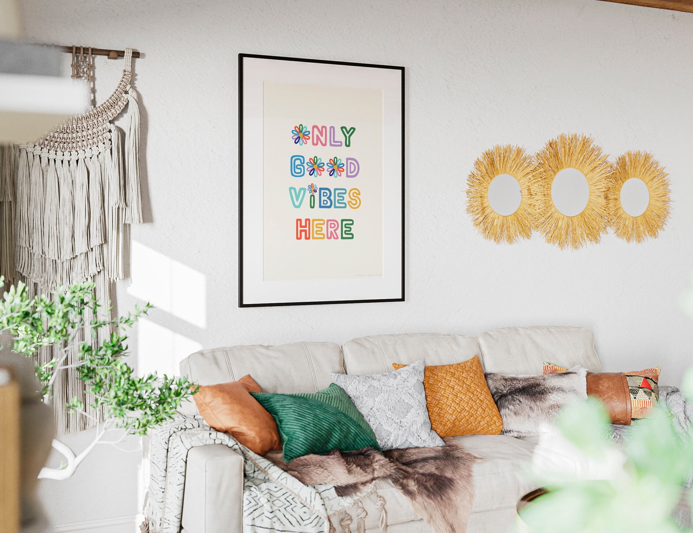 Only Good Vibes Here Digital Printable Wall Art With Hand Drawn Font ...