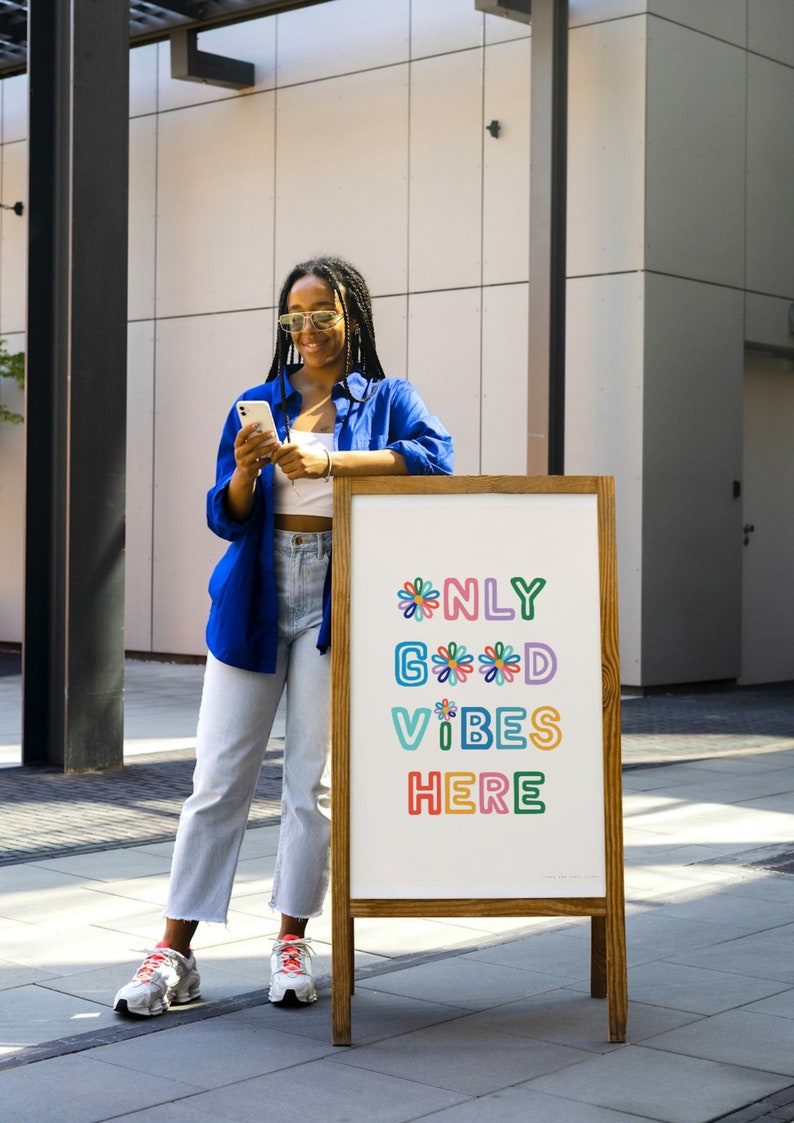Only Good Vibes Here Digital Printable Wall Art With Hand Drawn Font ...