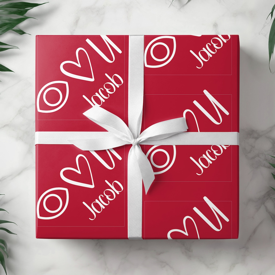 Personalized Name Gift Wrap, I Love You Theme Gift, Custom Couples ...