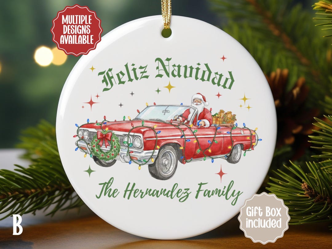 Feliz Navidad Ornament, Santa Lowrider Christmas Ornament, Personalized ...