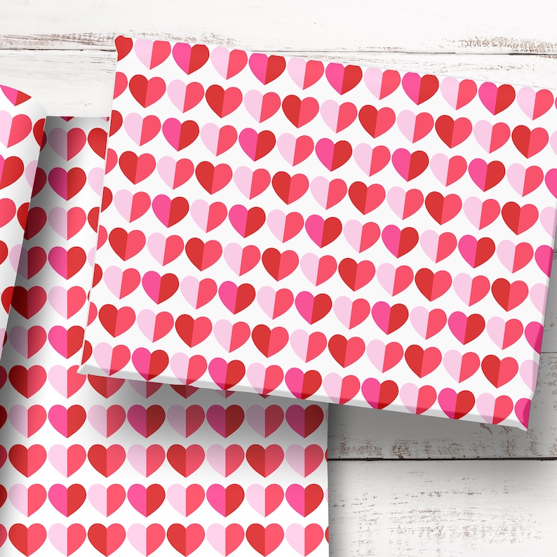 Hearts Wrapping Paper, Valentine Gift Wrap, Wedding Present, Repeating ...