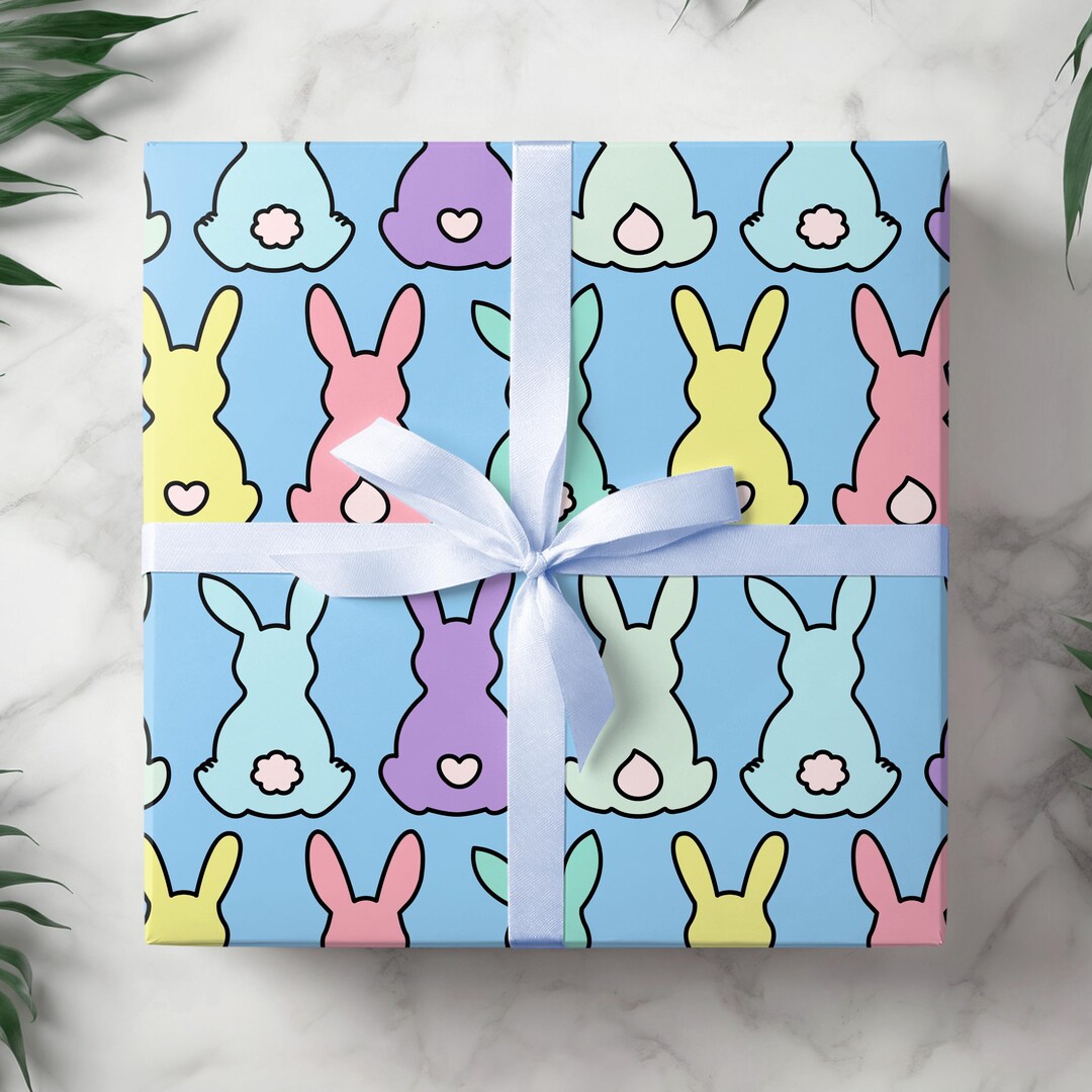 Colorful Bunny Tails Wrapping Paper, Pastel Easter Gift Wrap, Cute ...